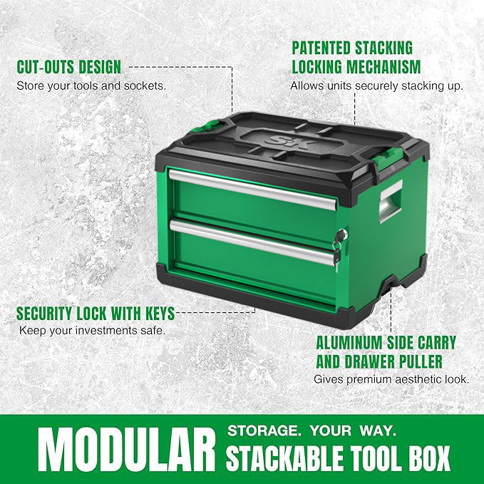 Modular Stackable Storage Tool Box, 2-Drawer Steel Box – Ridge Toolbox