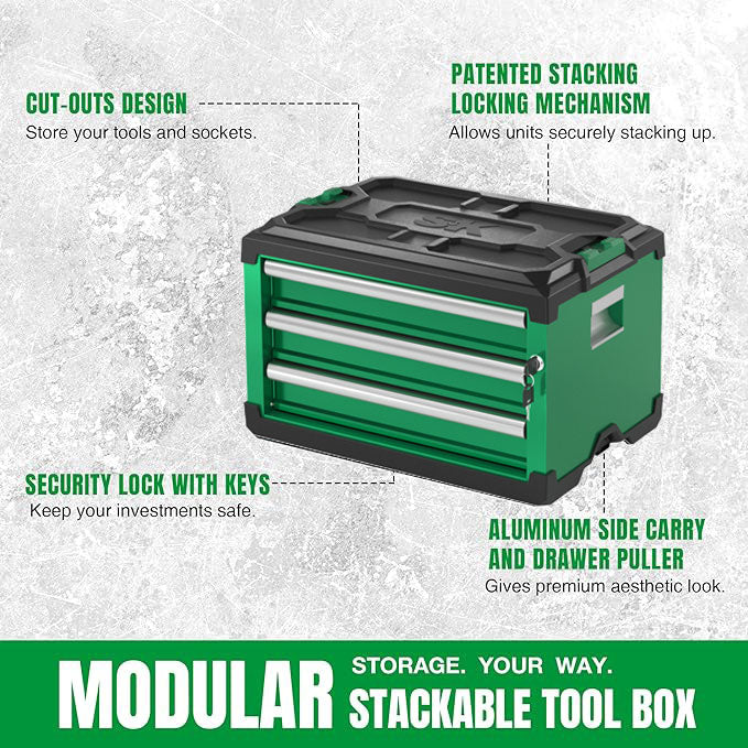 Modular Stackable Storage Tool Box, 3-Drawer Steel Box – Ridge Toolbox